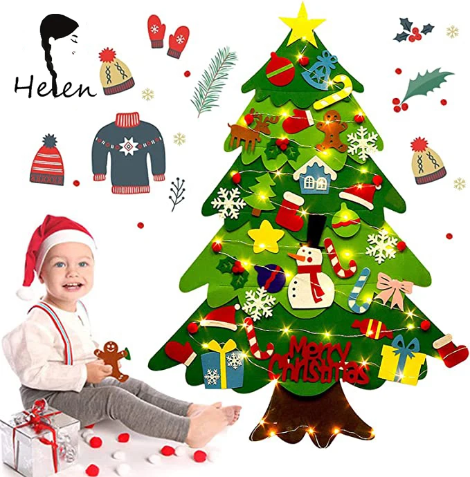 Diy Children's Felt Christmas Tree Wall Sticker Detachable And Reusable ...