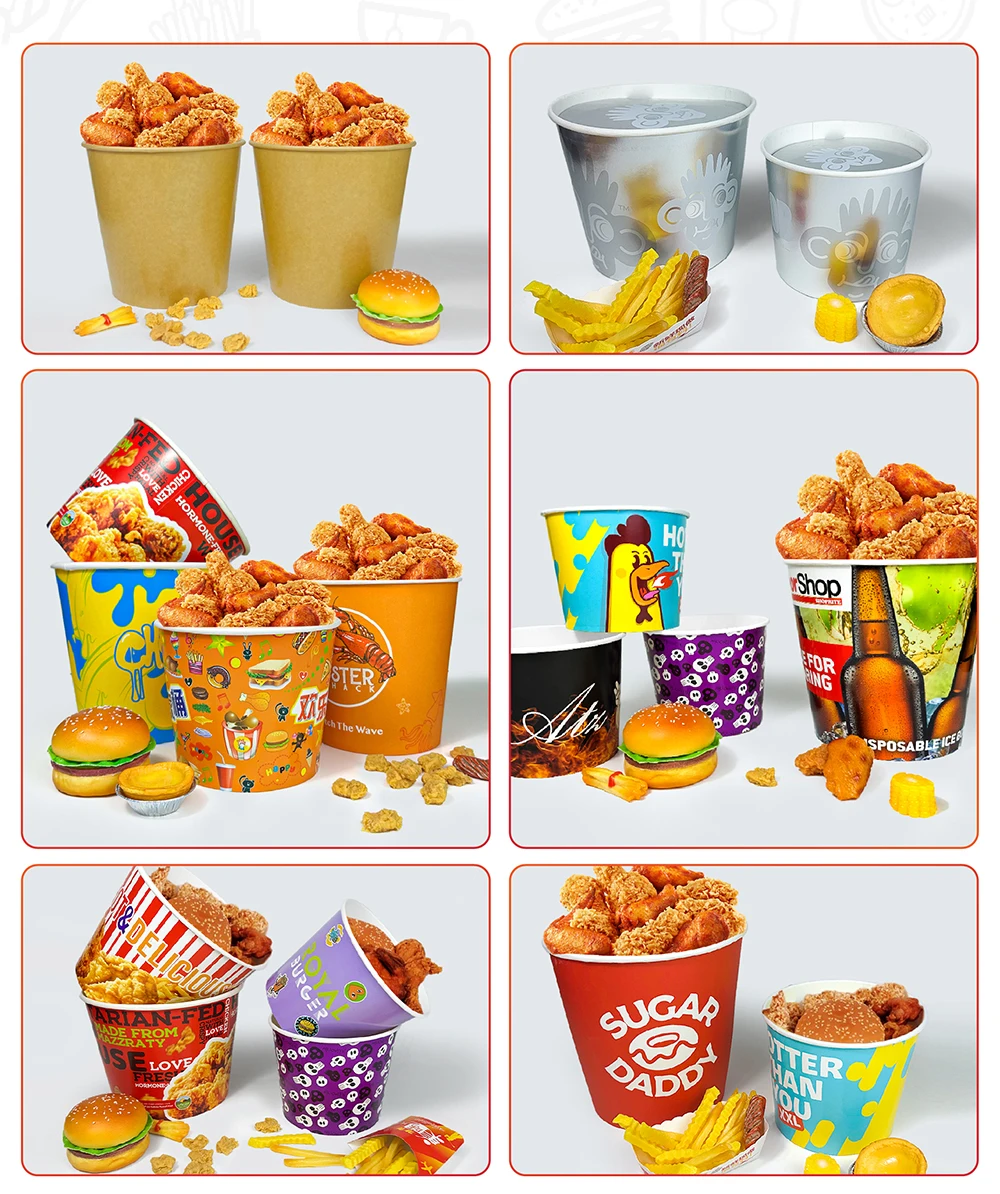 85oz Custom Popcorn Paper Food Buckets Paper Fried Chicken Buckets With ...