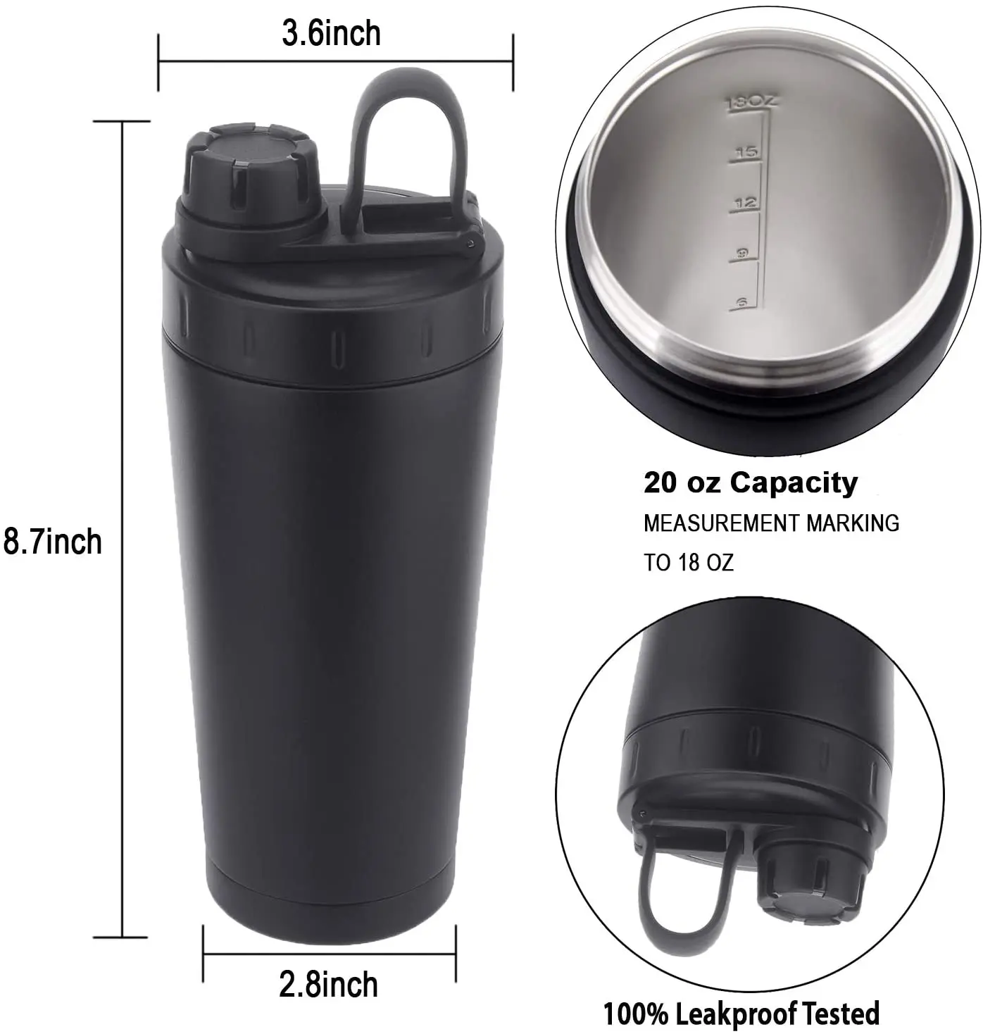 20oz Stainless Steel Insulated Fitness Gym Sports Shaker Cup