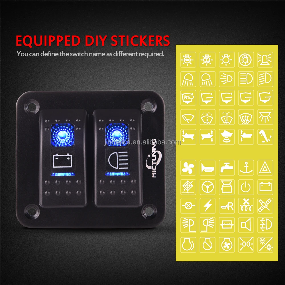 Mictuning Rocker Switches 5pin On Off 2gang Blue Led Light Marine ...