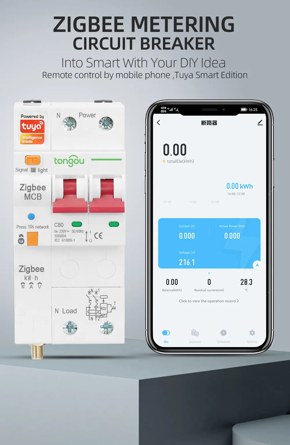 TUYA MCB Zigbee Smart Energy Meter - 63A 80A Circuit Breaker