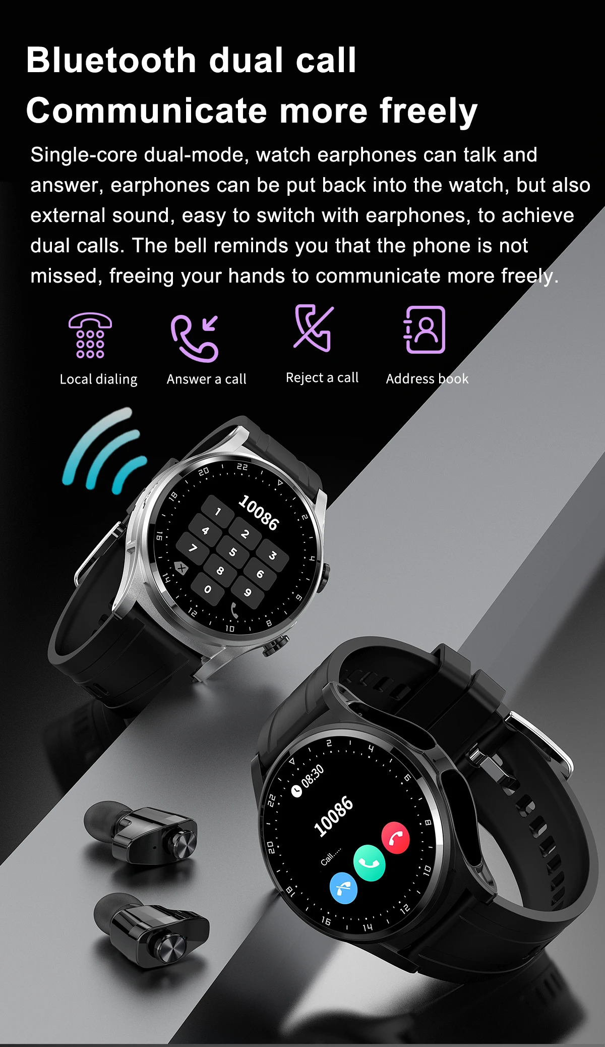 GT66 Smart Watch - Versatile 2-in-1 Headset with Health Monitor