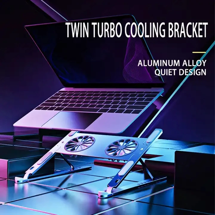 Aluminum Adjustable Laptop Stand With Fan Computer PC Netbook Tablet ...