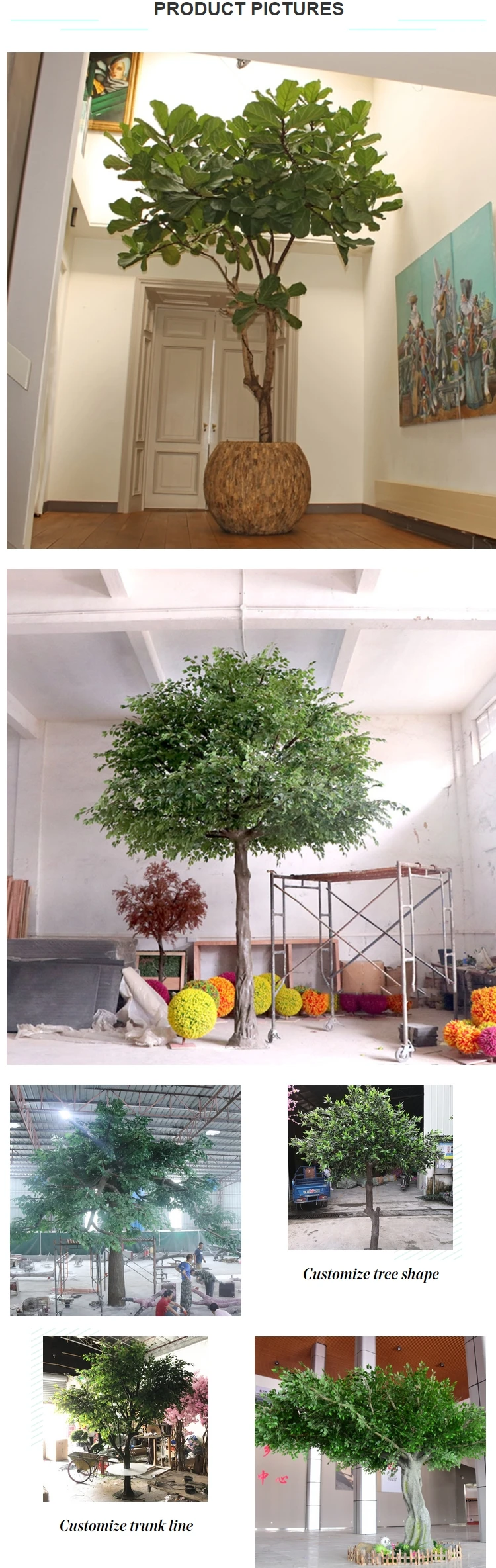 Custom 4m 5m Artificial Green Big Banyan Trees Faux Golden Leaf Ficus ...