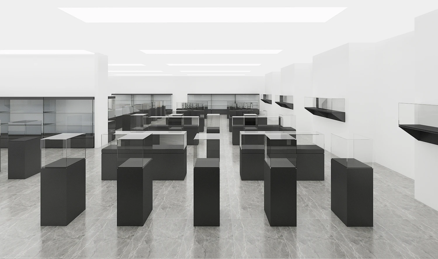 Lighted All Glass Retail Display Case with Shelves & Storage