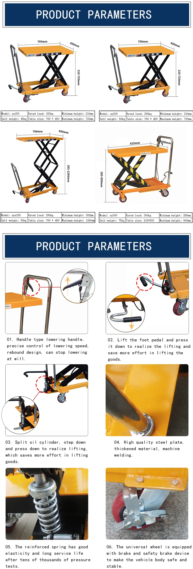 Manual Lift Table 500 Kg 1000 Kg 1500 Mm Hydraulic Scissor Lift Table ...