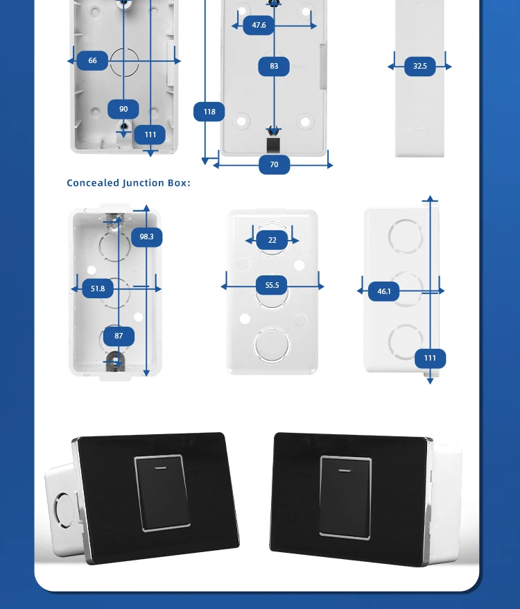 118 Series Glass Panel Wall Light Switch1 Gang 1 Way 2 Way Button On ...
