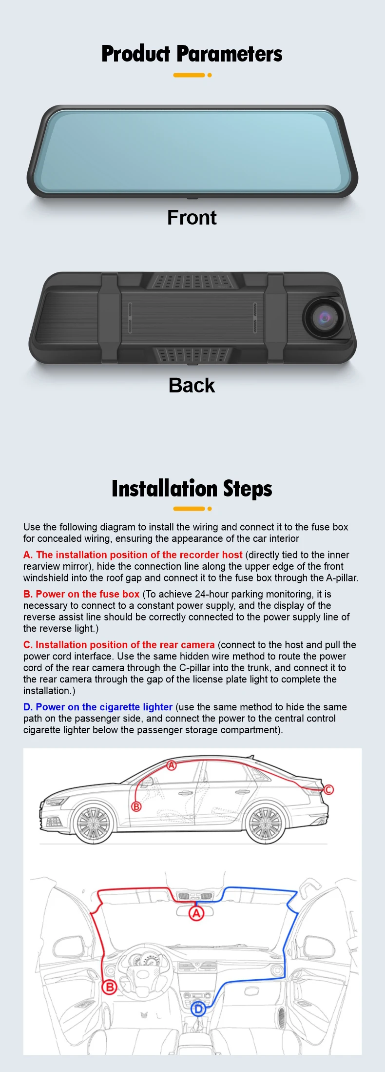 OEM 9.66 Inch IPS Streaming Mirror Monitor GPS Car DVR