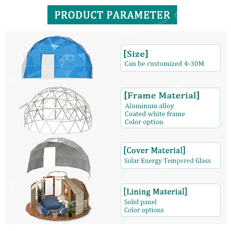8M 9M 10M Geodesic Glass Round Dome Tent for Camping Hotel