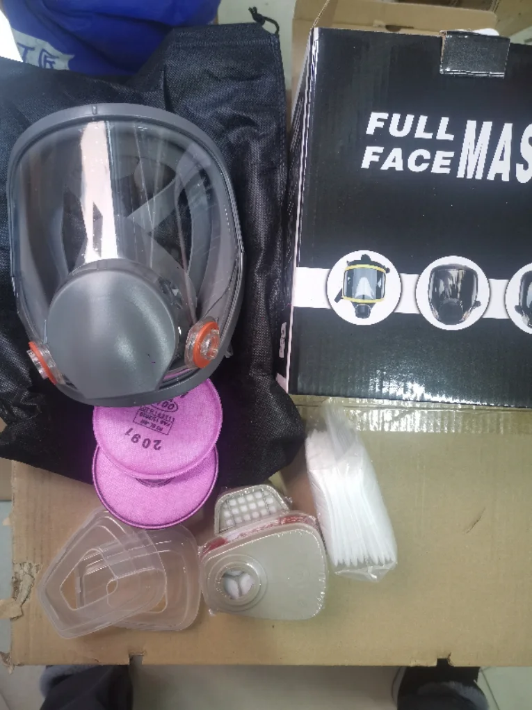Full Face Gas Mask Dual Reusable Gas Masks Protect Safety Work Filter ...