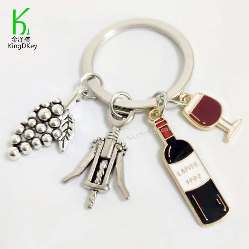 Metal Enamel Keychain Grape Red Wine Glass Cup Bottle Opener Key Ring ...