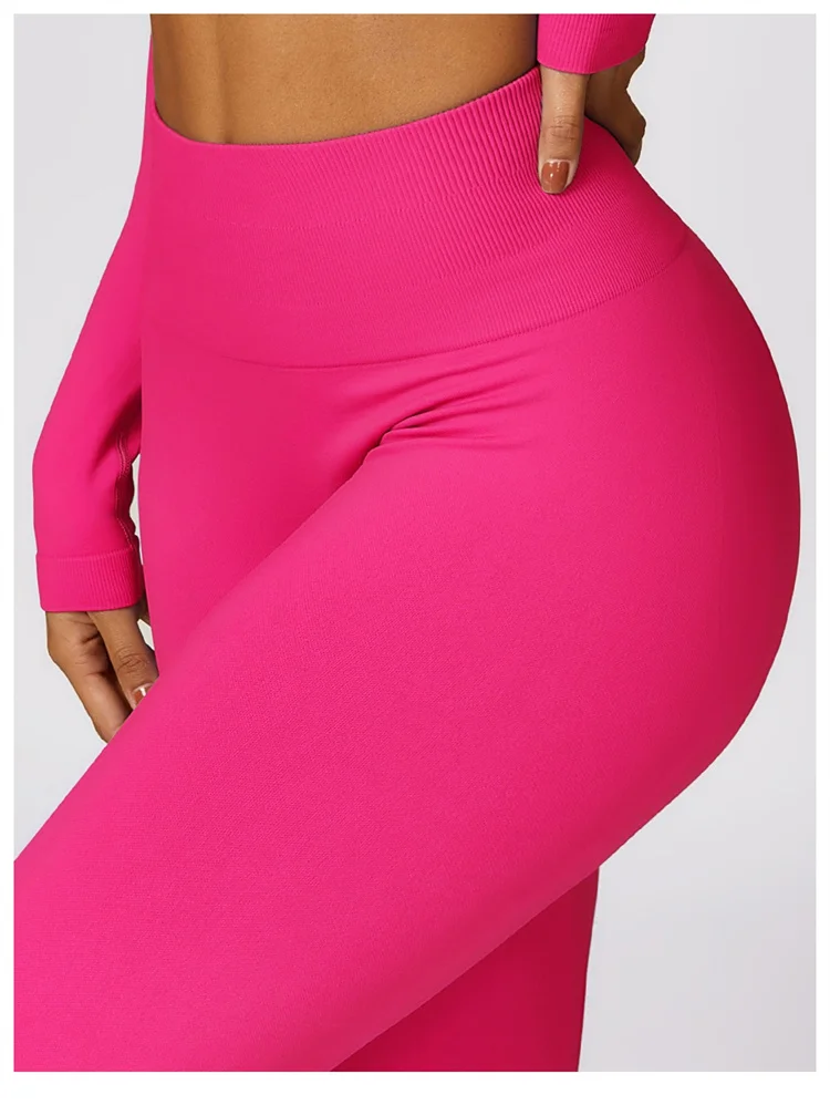 Seamless Female 2 Piece Gym Set Women Yoga Set Workout Tracksuit Fitness Sport Flared Pants Long ...