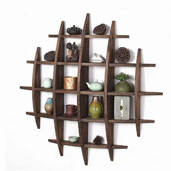 Modern Minimalist Style Solid Wood Chinese Wall Mounted Tea Set Display ...