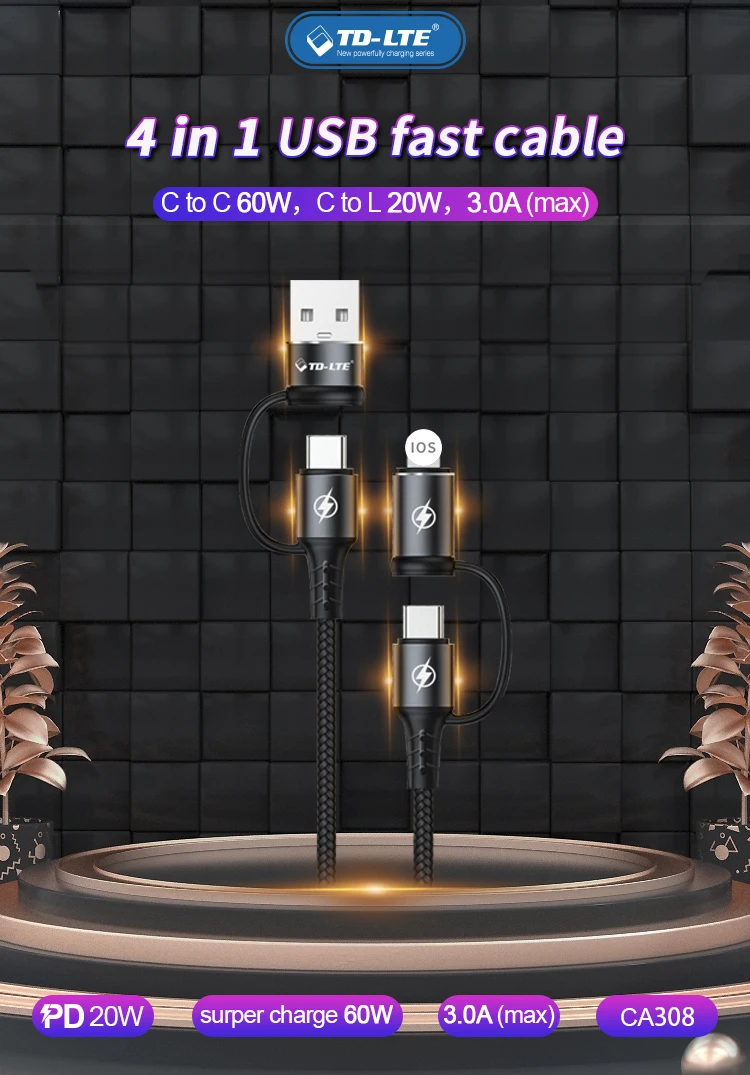 Customized 60w 4 In 1 Pd Fast Charging Cable Data Transimission Usb ...