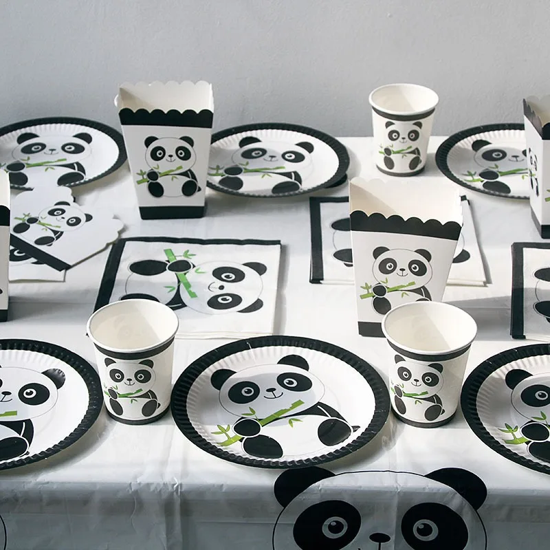 Cute Panda Theme Birthday Tableware Set Disposable Party Decorations ...