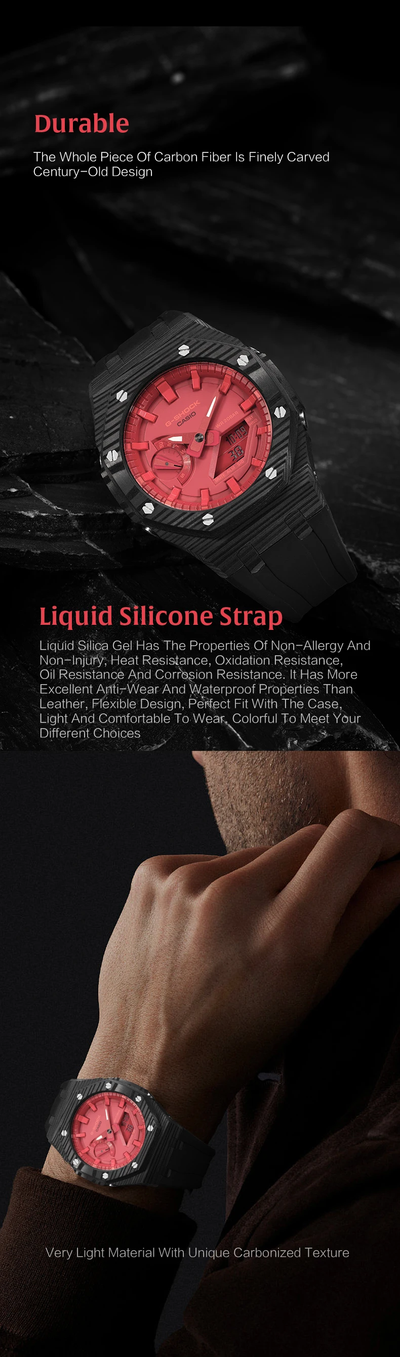Carbon Fibre Watch Case With Silicon Band Strap Ga 2100 For G Shock ...