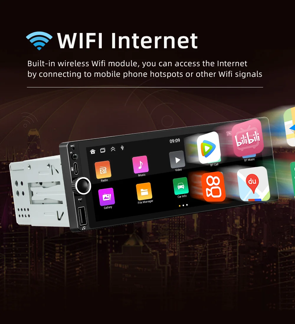 Carplay Android Auto 1 Din 6.86 Inch Car Radio - Universal