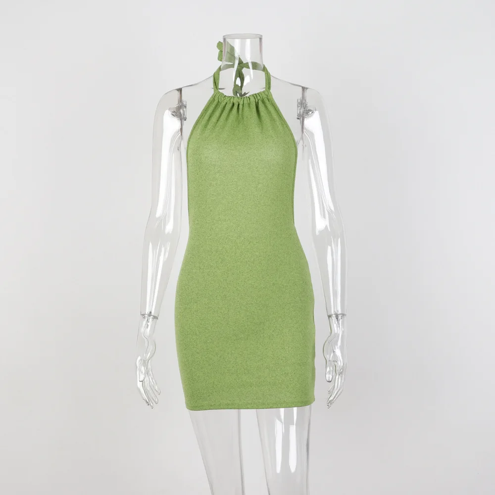 Beach Holiday Style Solid Color Backless Sexy Halter Dress Women Buy
