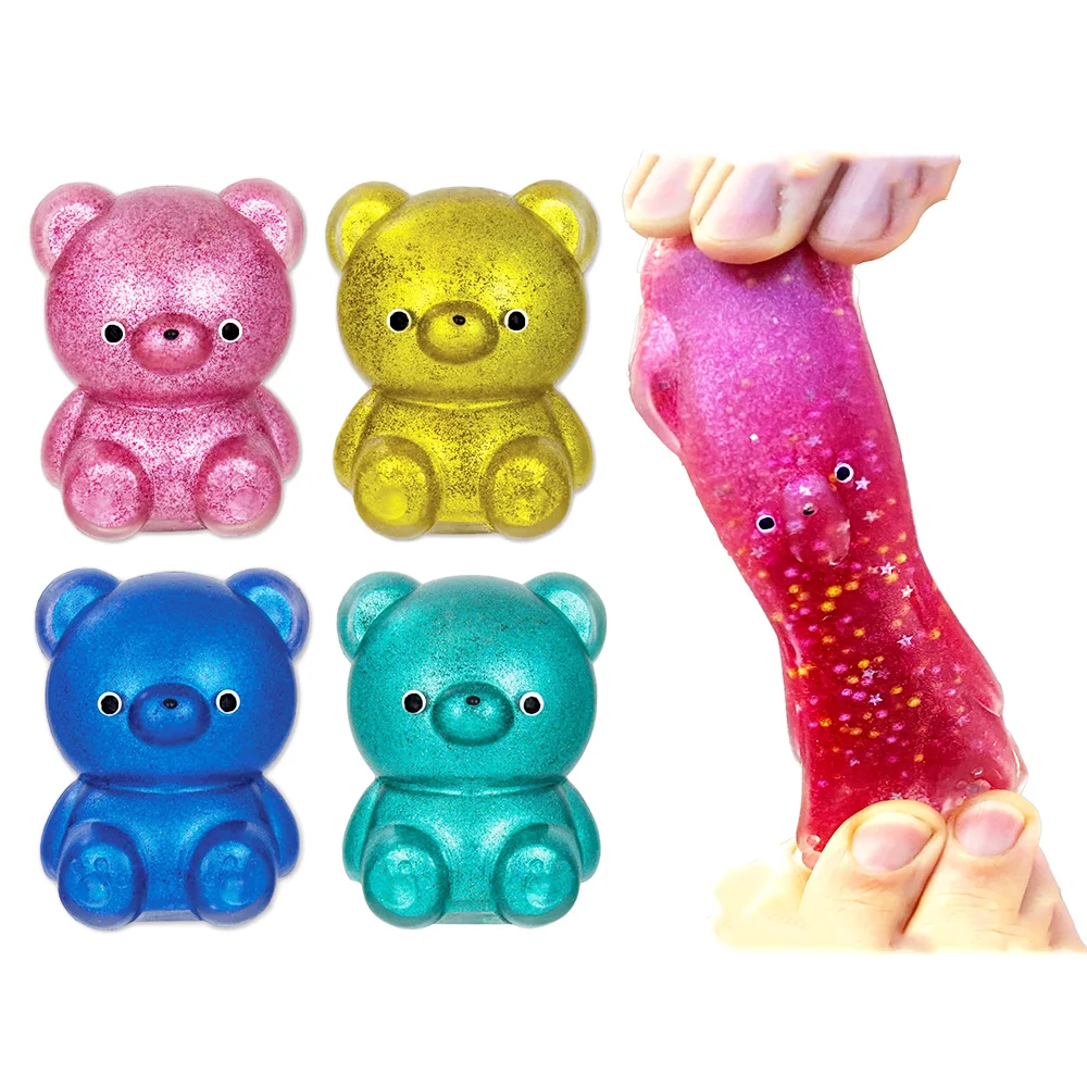 Stretchy Gummy Bear Toy Glitter Sparkly Squeeze Squishy Bear Stress ...