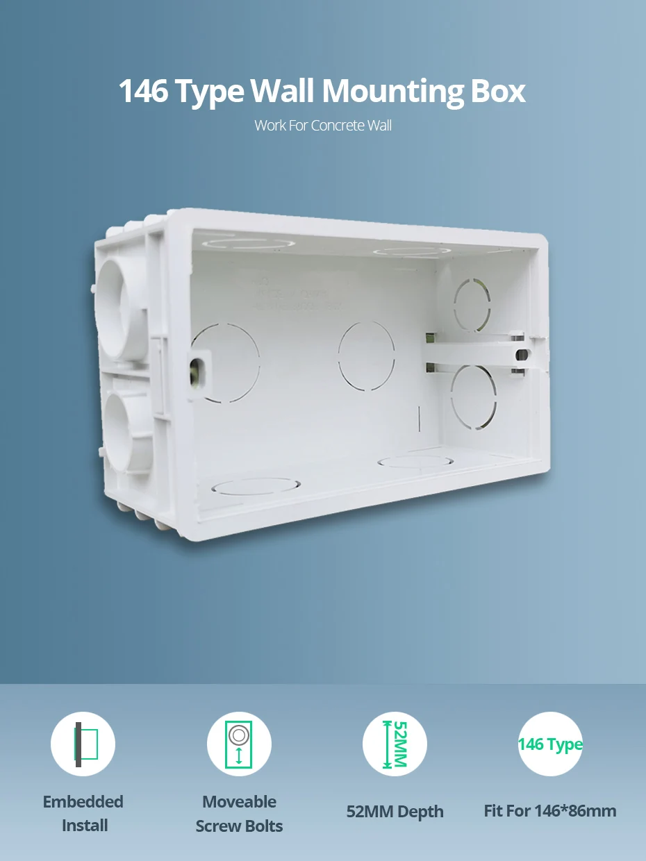 146 Type Wall Embedded Mounting Box For Concrete Wall 52mm Depth Fit ...