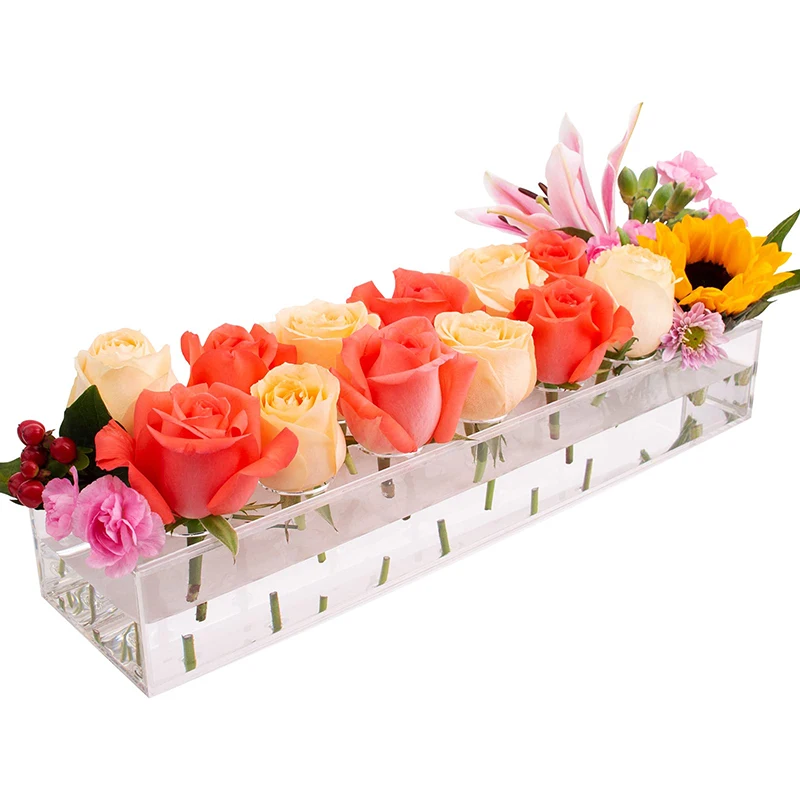 Fashion Long Rectangular Acrylic Flower Storage Box Rose Floral Vases ...