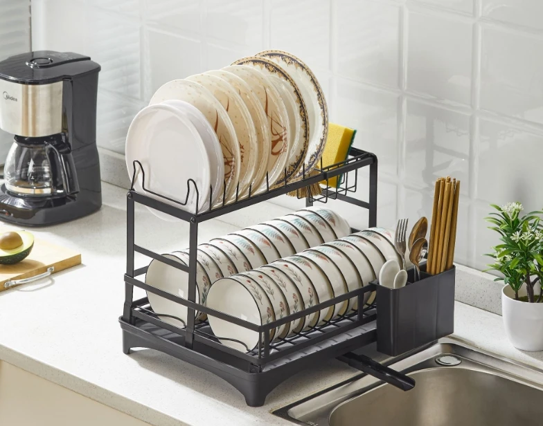 Stainless Steel Kitchen Plate Rack 2 Layer Kitchen Organizer Dish Rack ...
