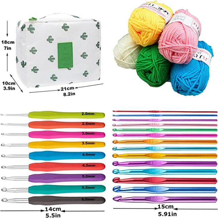 100 Pieces Set Looen Lace Crochet Needle Set Ergonomic Crochet Hook Kit ...
