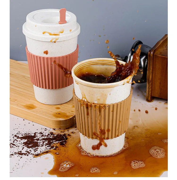 Custom Portable Eco Friendly Reusable Straw Wheat Fiber Coffee Tea Cup ...