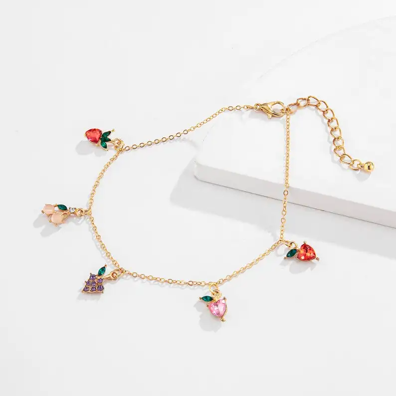 Dainty Crystal Fruits Tassel Anklet Summer Beach Ankle Anklet Colorful ...
