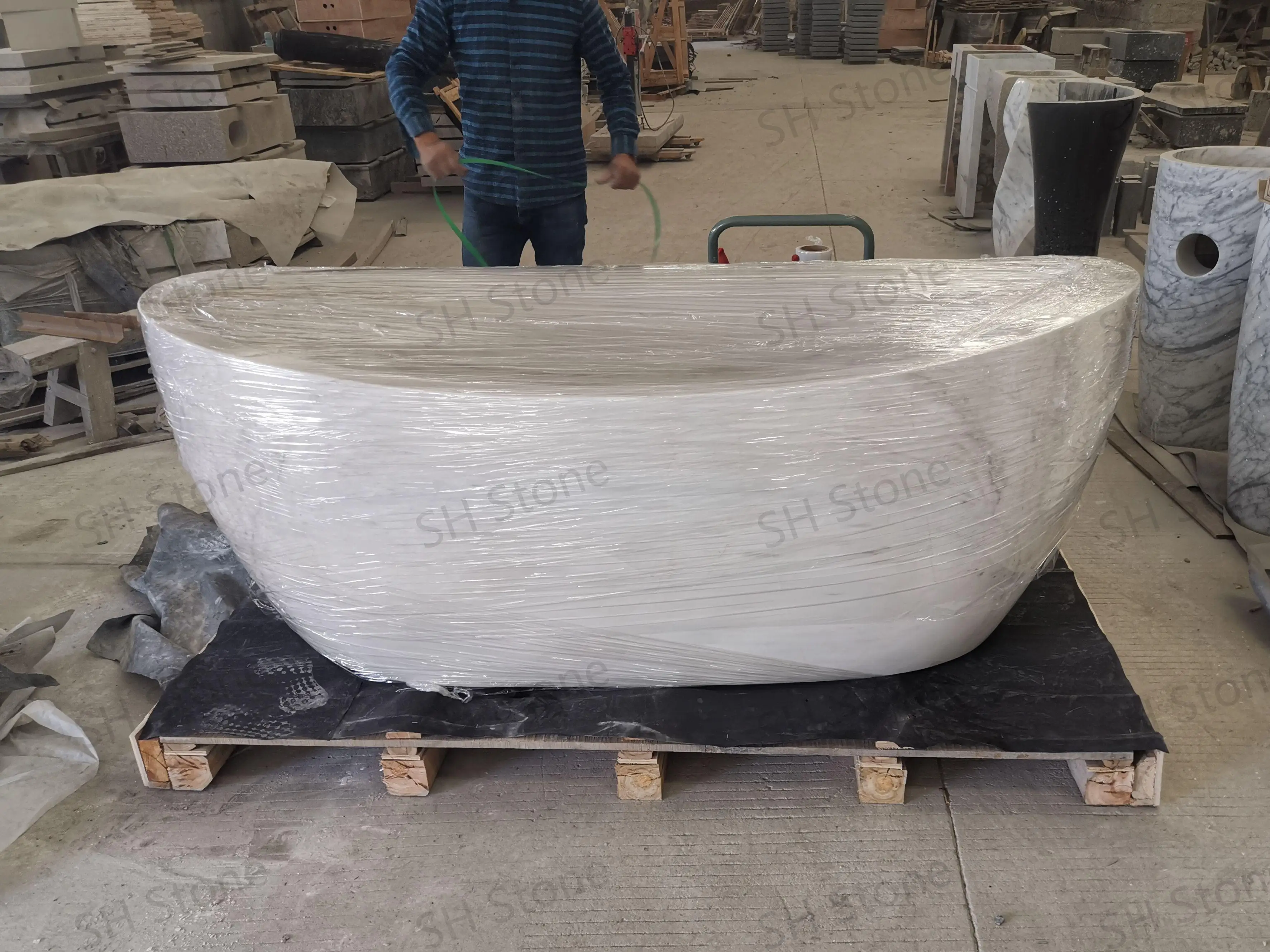 SH Stone Luxury Custom-made Arabescato Marble Modern Oval Bathtub ...