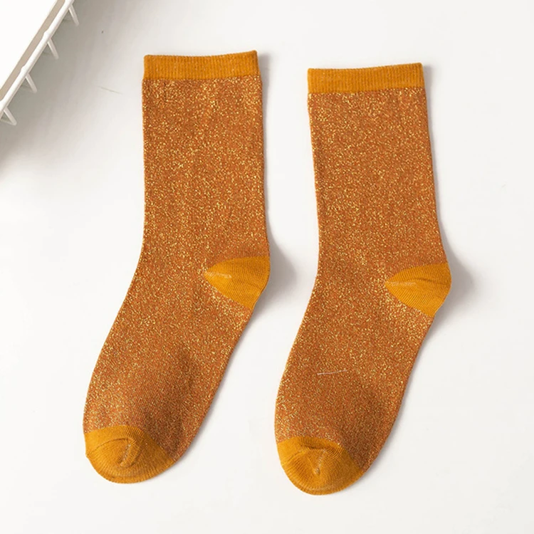 Women's Style Gold Silk Material Fashion Socks Solid Color Glitter ...