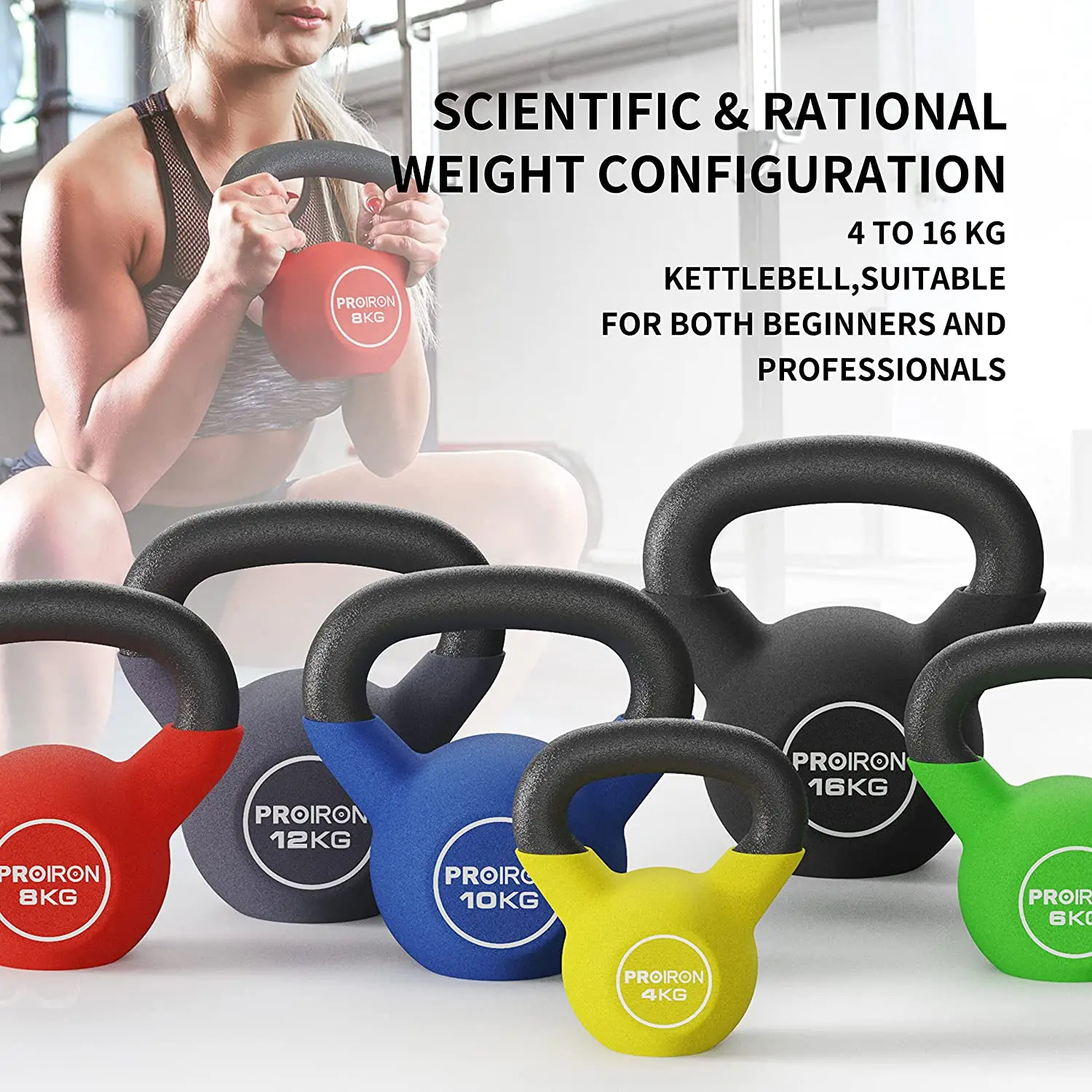 Proiron Logo & Color Customized Wholesale Neoprene Coated Kettlebell 4/6/8/10/12/16kg Durable ...
