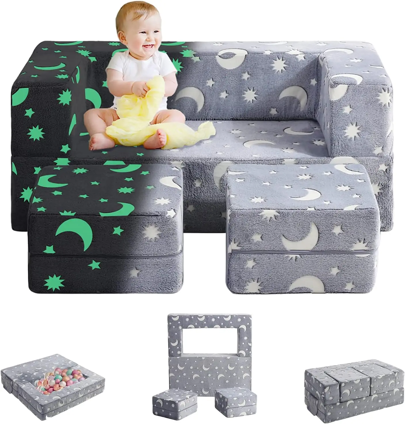2 Seats Convertible Kids Sofa Bed Toddlers Sofa Play Couch Toddler ...
