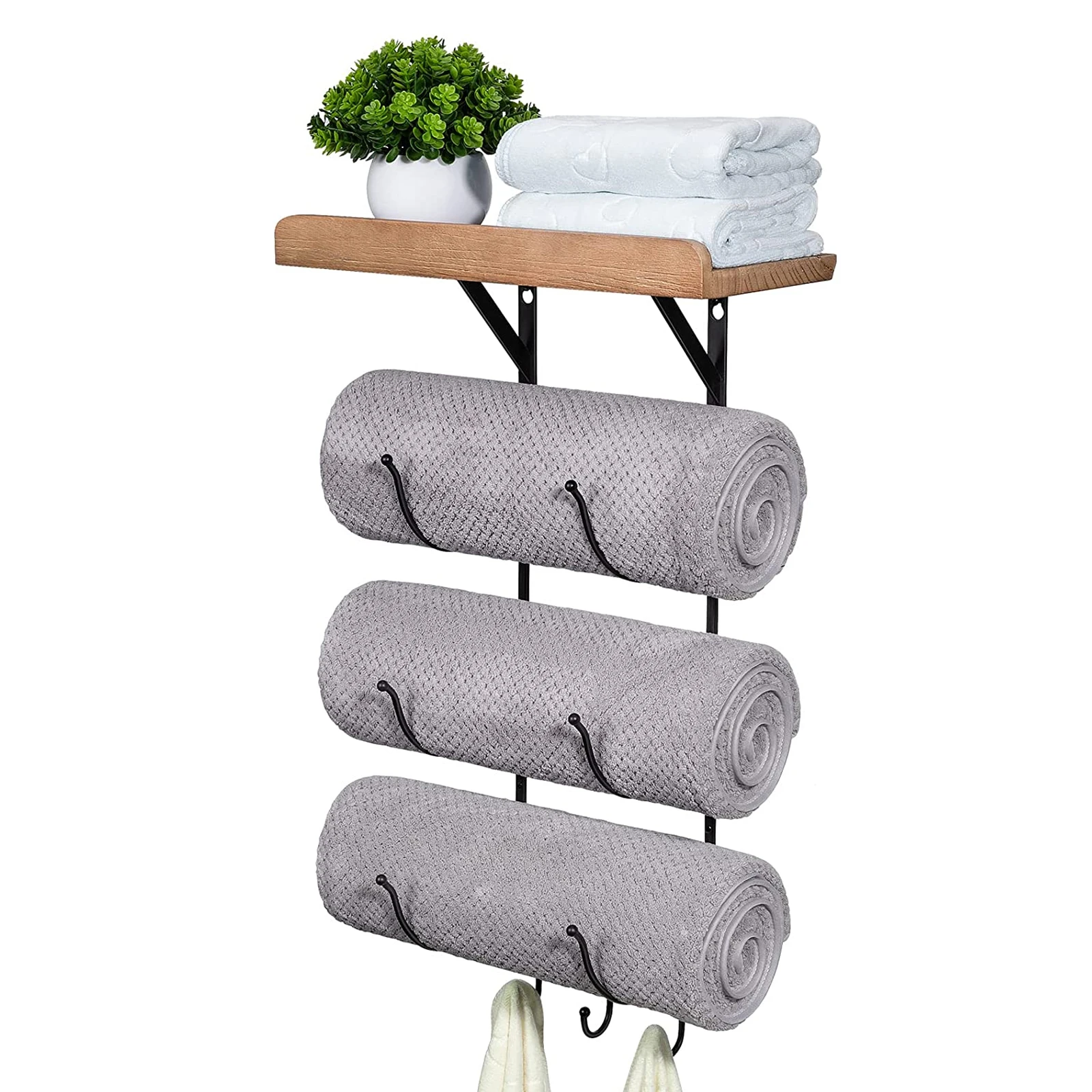 Towel Rack Wall Mounted for Bathroom, Metal Bath Towel Holder Storage ...