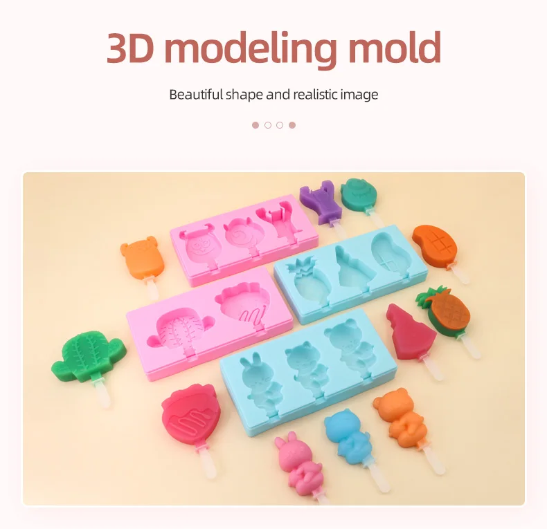 3d Ice Cream Animal Shape Silicone Mold Fruit Popsicle Mold With Lid ...