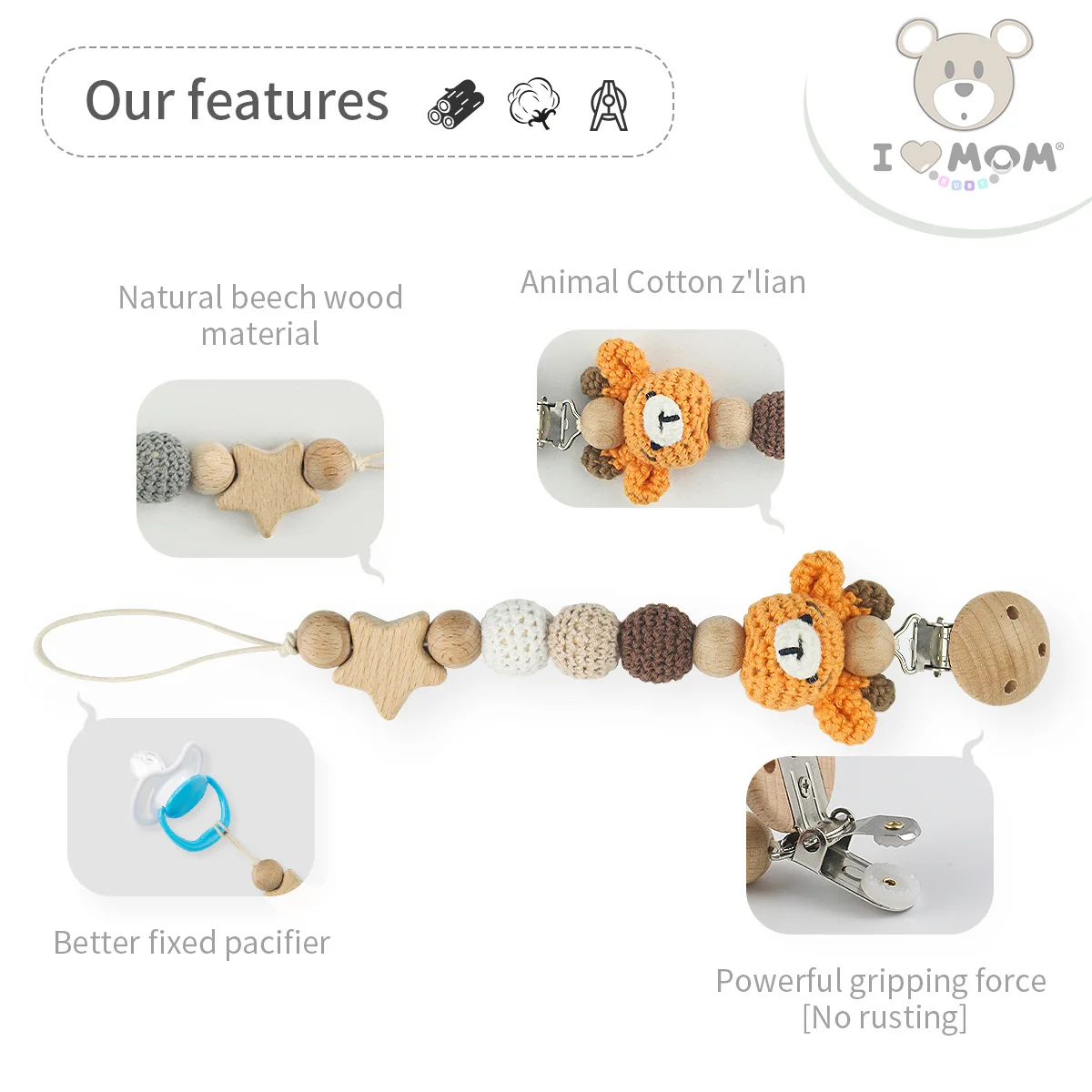 Customization Eco-friendly Chewable Chain Baby Teether Knitted Animal ...