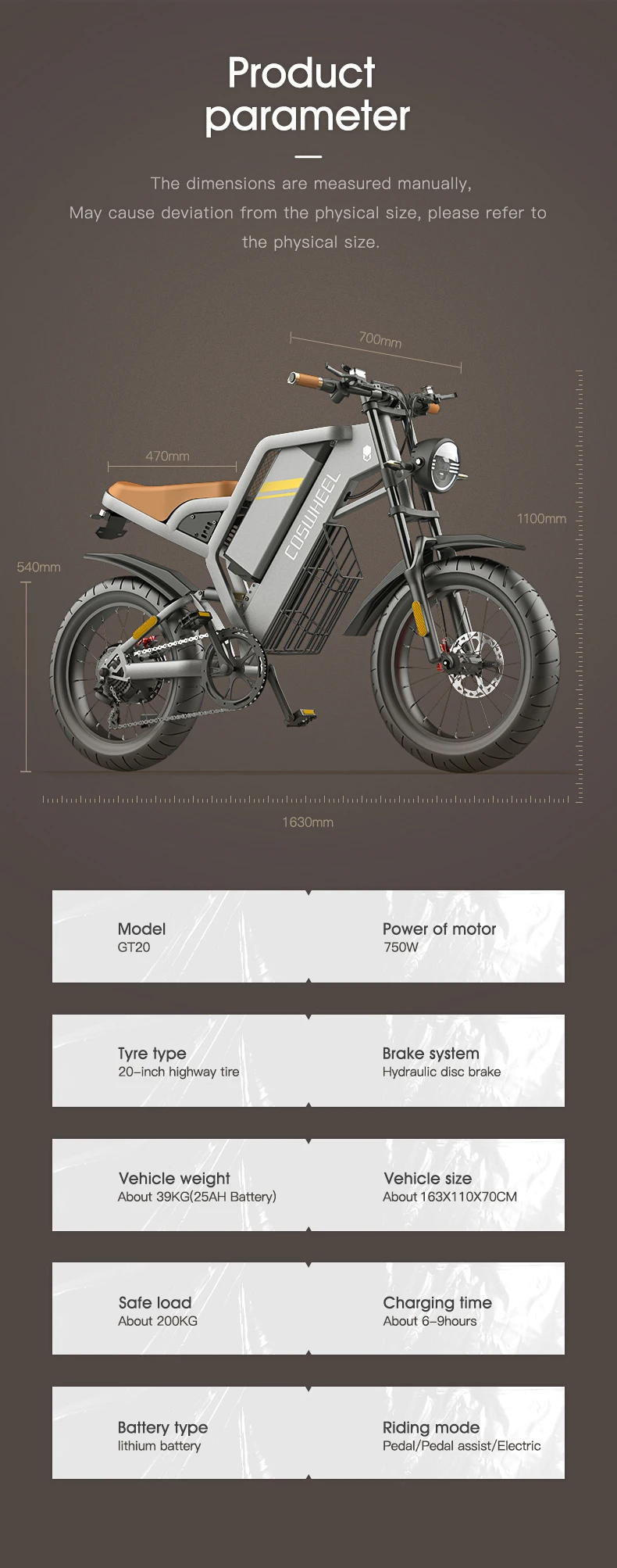 Coswheel Gt20 Mountain Design E Bilk 750w 15ah Bicycle Electric Bicycle ...