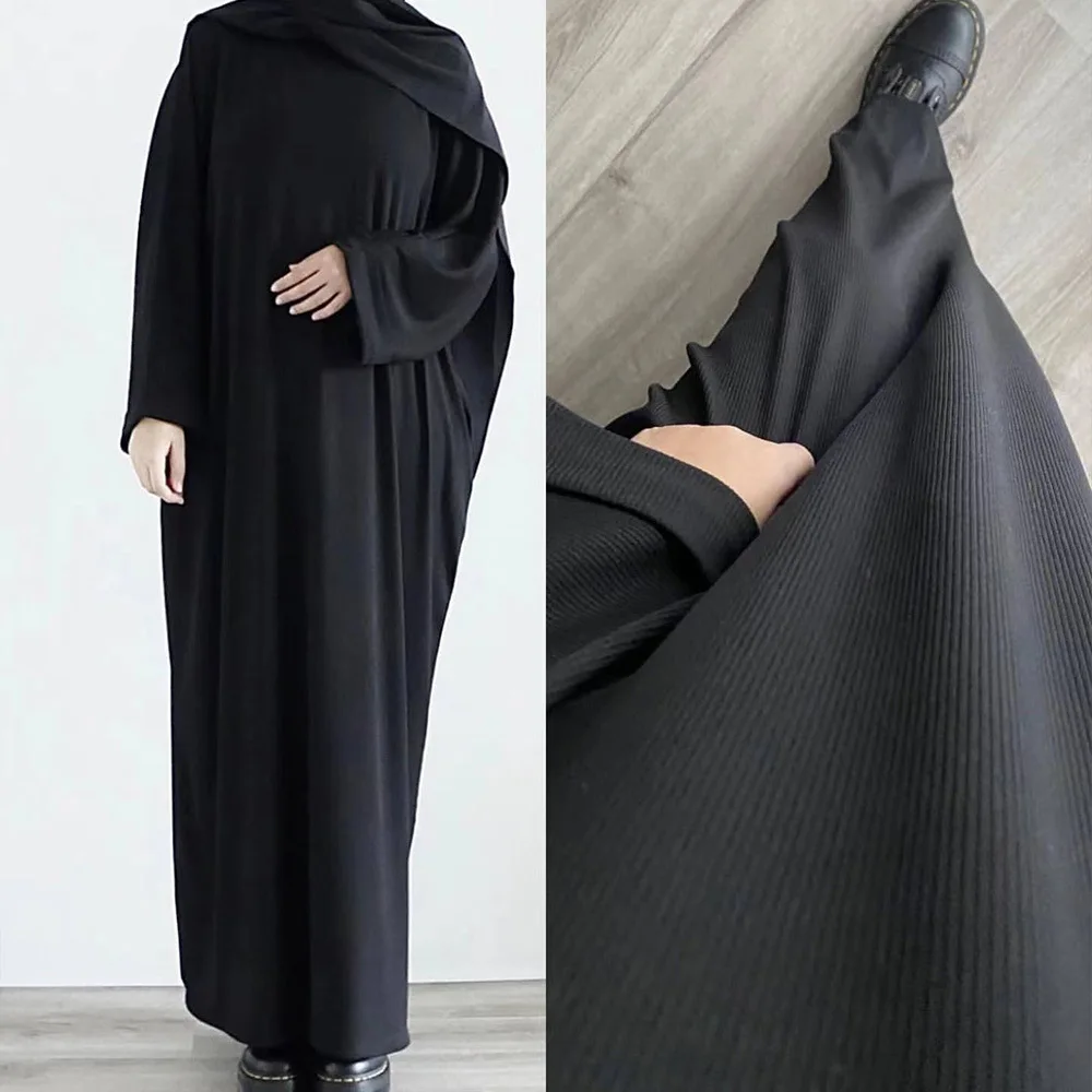 Plus Size Modest Islamic Clothing - Knitted Ribbed Abaya