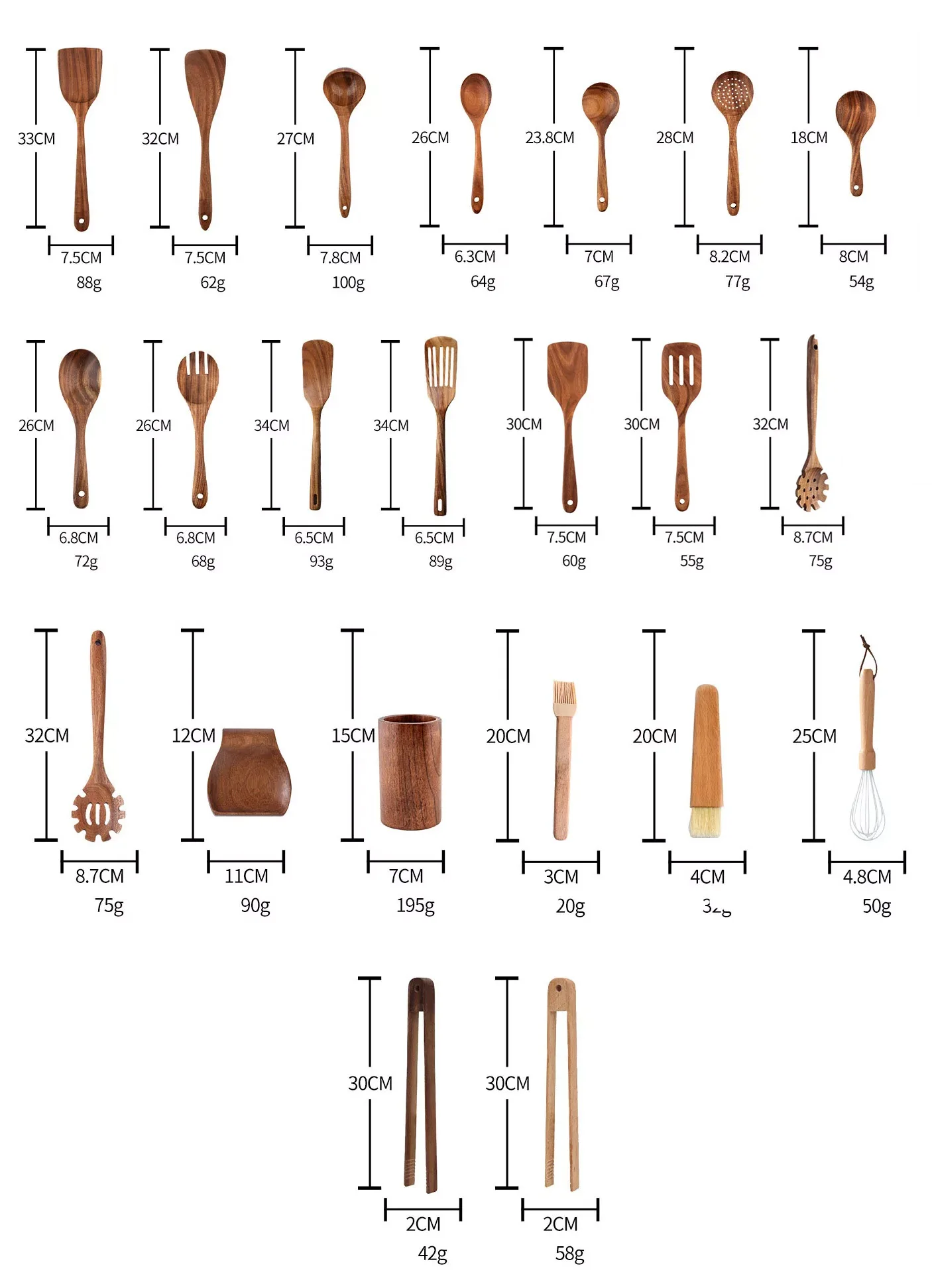 Custom Kitchen Wooden Utensils Wood Cookware Tools Spoon Spatula Acacia ...