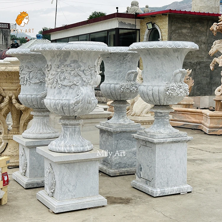 Outdoor Custom Real Marble Hand Carved Planter for Sale