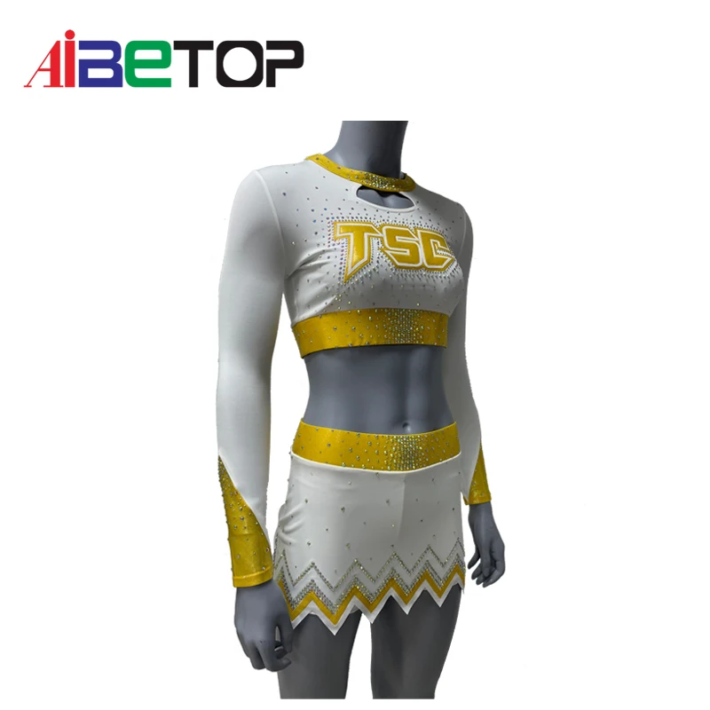 Yellow And White Cheerleading Uniforms Sublimation Custom Fashion Cheer ...