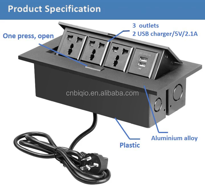 Biqio Desk Mounted Hidden Tabletop Power Outlet Table Socket Box With 3 ...