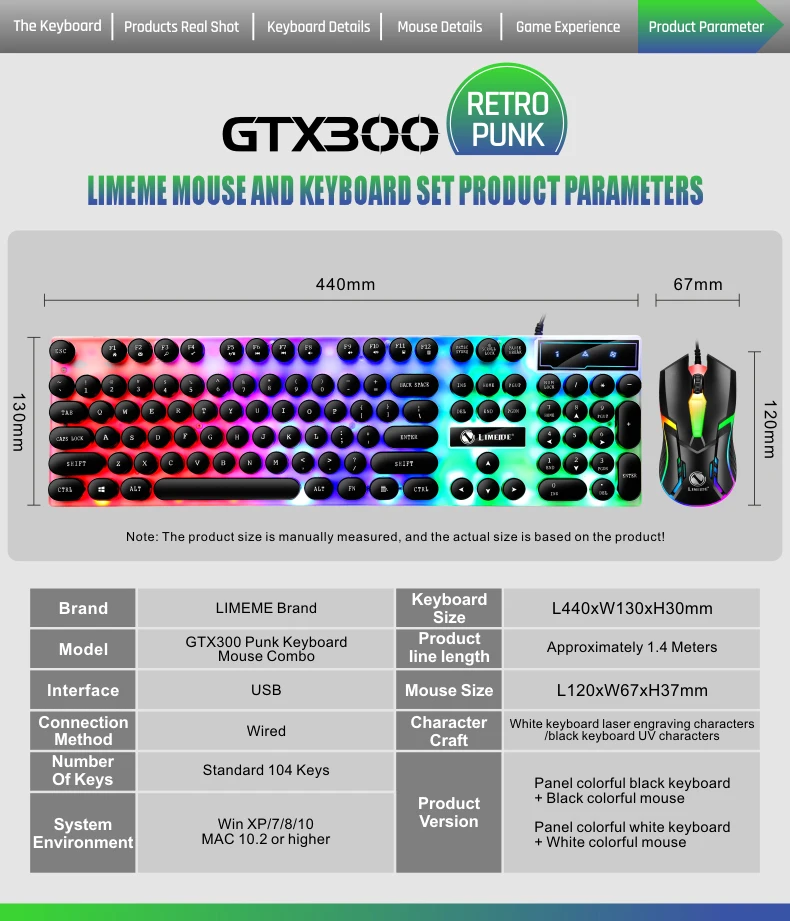 Lemeide Gtx300 Punk Luminous Keyboard Mouse Set Retro Keyboard Round ...