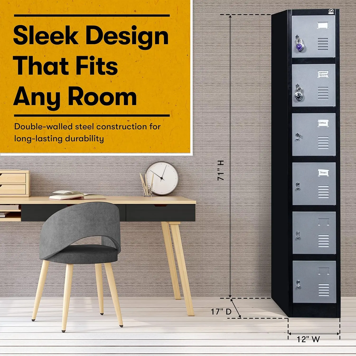 Metal Locker Storage Cabinet 6 Steel Wall Lockers For School Gym Home ...