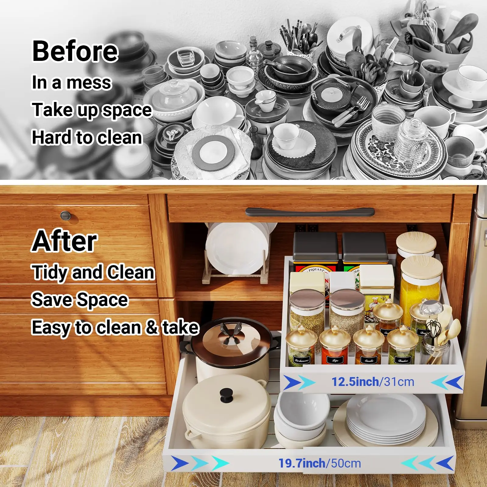 Expandable Pull Out Cabinet Organizer - Heavy Duty Kitchen Storage ...