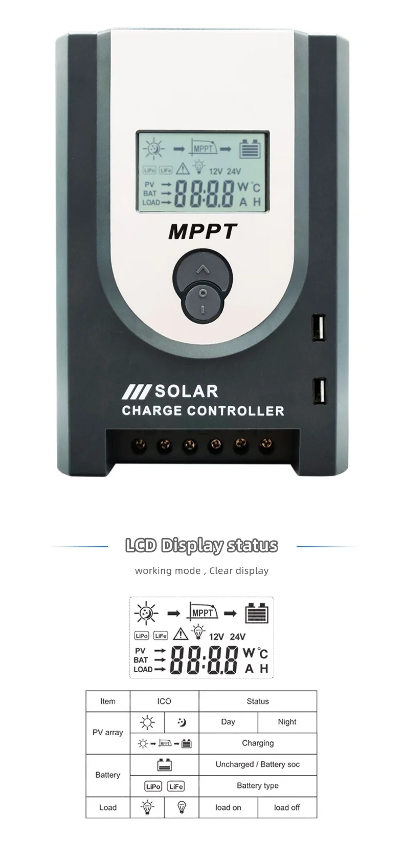 Solar Charge Controller Mppt Controlador Regulateur With Lcd Display ...
