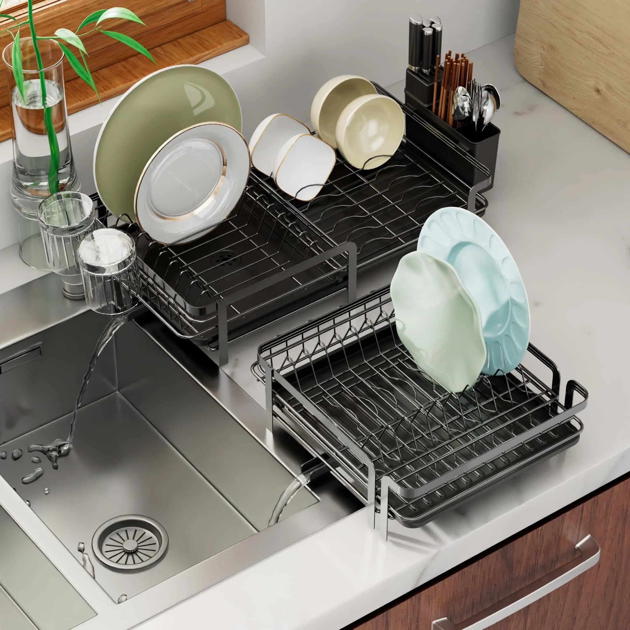 Retractable Rotating Drain Pipe Kitchen Over Sink Countertop Dish And ...
