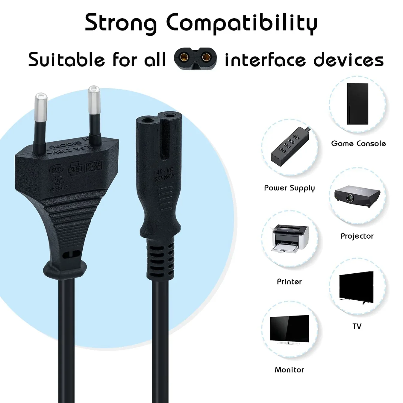 Factory Direct Sale High Quality 2 Plug EU Standard Plug Power Cord C7 ...