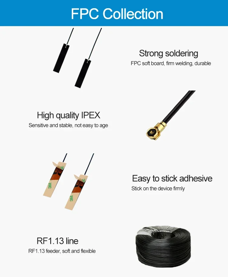 915MHz 3dbi GSM Wifi Internal Antenna LTE Internal FPC Antenna With IPEX Connector RF1.3 Cable ...