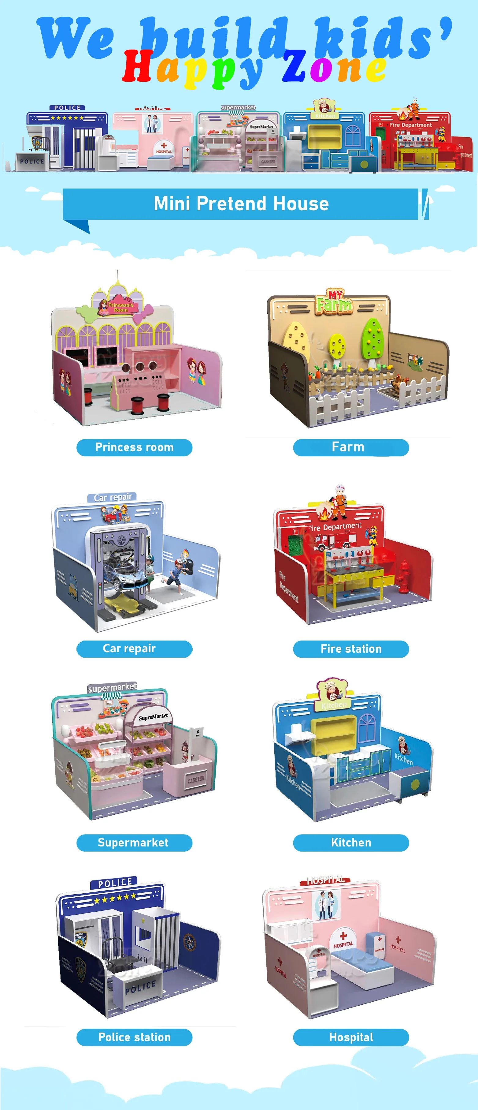 Factory Pretend Play House Playground Indoor Kid Role Play Center ...